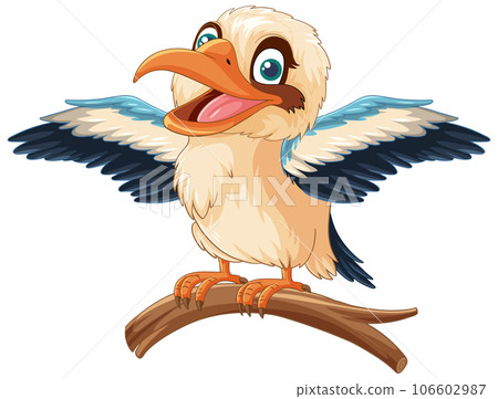 A smiling Kookaburra bird stands on a tree...-插圖素材 [106602987] - PIXTA圖庫