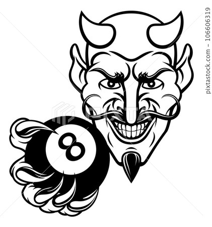 Devil Angry Pool 8 Ball Billiards Mascot Cartoon - Stock Illustration ...