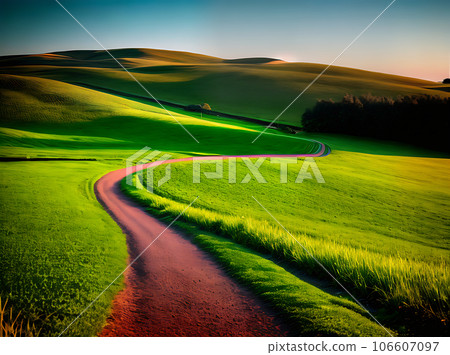 Field footpath 3D vintage colors abound. - Stock Illustration ...