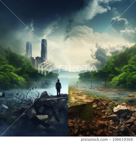 Bad vs good environment. Good and poor ecology...-插圖素材 [106619368 ...