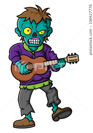 Spooky zombie singer cartoon character on white... - Stock Illustration ...