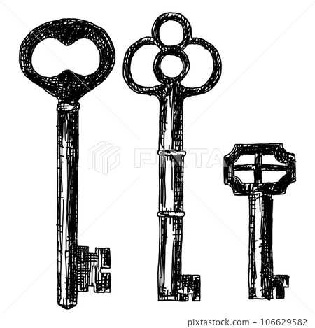 Vintage style key pen drawing/hand-drawn... - Stock Illustration ...