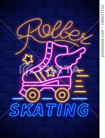 Retro neon light roller skate sign - Stock Illustration [106633152] - PIXTA