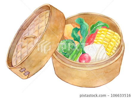 Steamed vegetables watercolor illustration - Stock Illustration ...