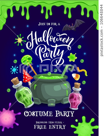 Halloween holiday party flyer with green slime,... - Stock Illustration ...