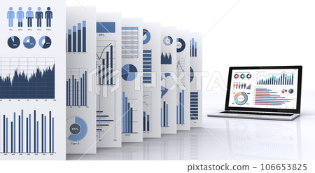 Image of laptop computer displaying data and... - Stock Illustration ...