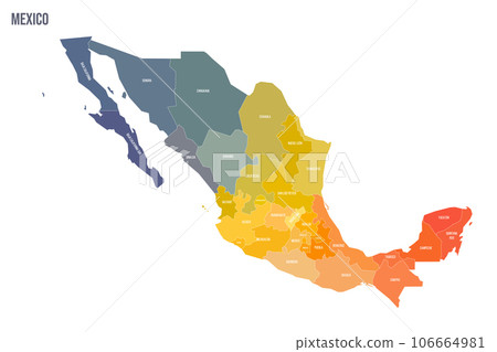 Mexico political map of administrative... - Stock Illustration ...