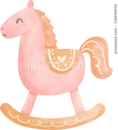 cute baby shower girl pink rocking horse toy - Stock Illustration ...