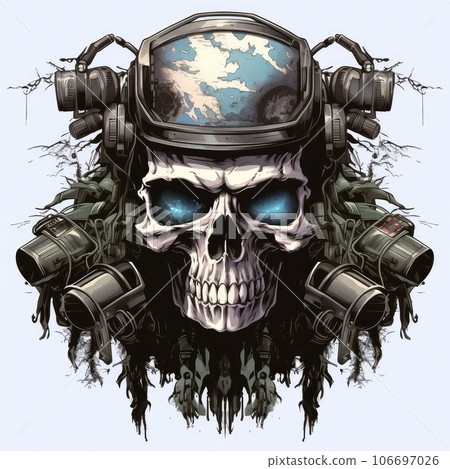 skull wearing night vision tactical helmet,... - Stock Illustration ...