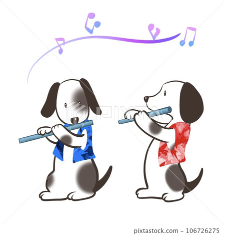 Cute illustration of two dogs playing the flute - Stock Illustration ...