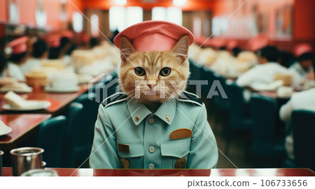 A dictator cat wearing a chef hat in a... - Stock Illustration ...