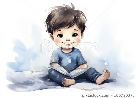 A drawing of a little boy sitting on the floor... - Stock Illustration ...