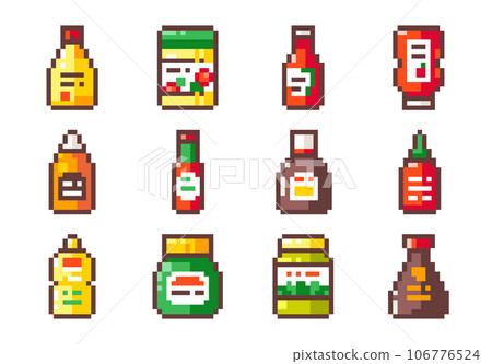Pixel Art Sauces Set. 8 bit style stickers of... - Stock Illustration ...