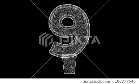 3D number 9 digit on black background. Object... - Stock Illustration ...