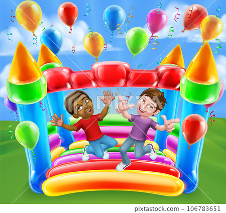 Bouncy House Castle Jumping Boys Kids Cartoon - Stock Illustration ...
