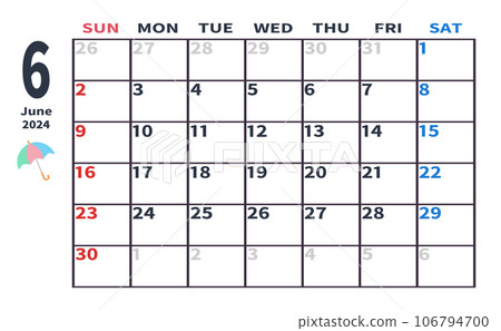 2024 年 6 月月曆-插圖素材 [106794700] - PIXTA圖庫