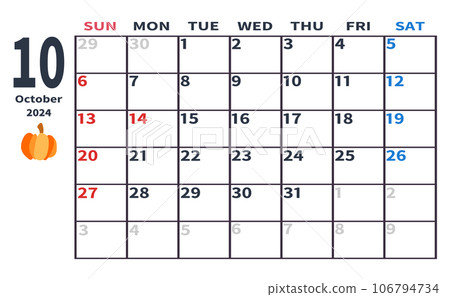 2024 年 10 月月曆-插圖素材 [106794734] - PIXTA圖庫