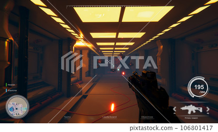 First person shooter videogame with gun... - Stock Illustration ...