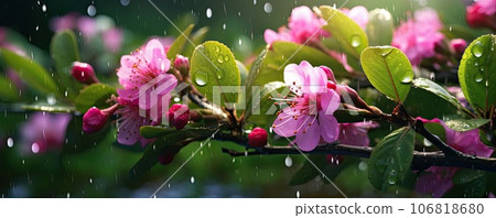 Spring rain photo realistic illustration -... - Stock Illustration ...