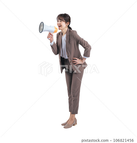 Middle-aged woman calling out with a... - Stock Illustration [106821456 ...