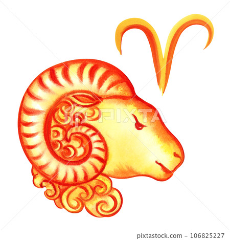 Aries. Zodiac sign by horoscope. The watercolor... - Stock Illustration ...