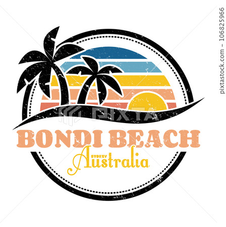 Sunset And Palm Trees - Bondi Beach - Retro... - Stock Illustration ...