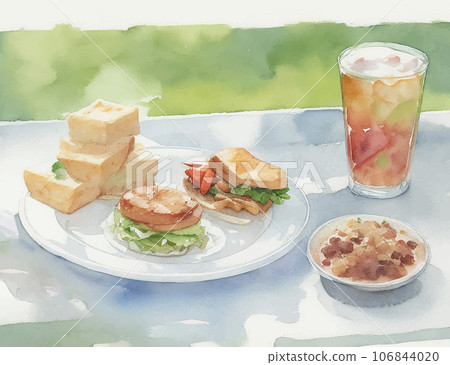 Healthy lunch or breakfast watercolor... - Stock Illustration ...