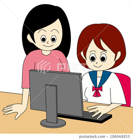 A female teacher who teaches computers and a... - Stock Illustration ...