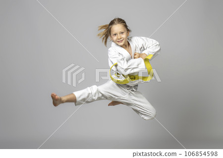 Karate Jump Kick Kid Kids High Jump Kick Board Breaking Martial Arts