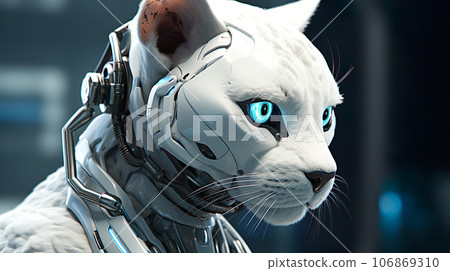 Realistic cat-shaped robot "AI generated image" - Stock Illustration ...