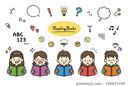 Illustration icon set of children reading books - Stock Illustration ...