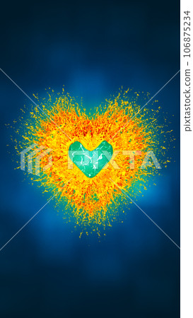 Energized Golden Heart on an Abstract Blue... - Stock Illustration ...