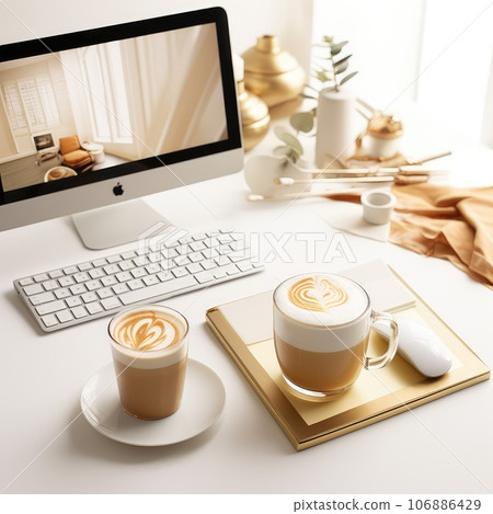 Stylish workspace with modern scene, coffee,...-插圖素材 [106886429] - PIXTA圖庫