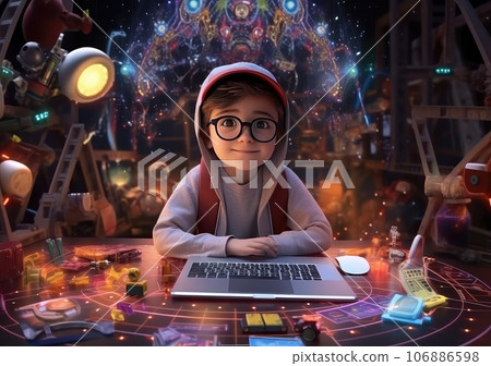 3D cartoon using laptops and sitting in chairs....-插圖素材 [106886598 ...