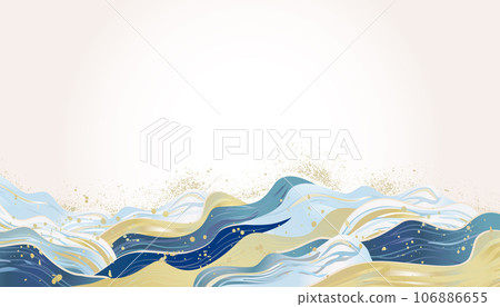 Japanese style background illustration with sea... - Stock Illustration ...