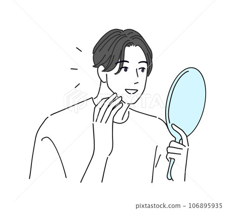 A man looks in the mirror and smiles - Stock Illustration [106895935 ...