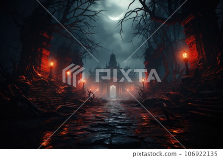 Gate with Halloween theme background. scary...-插圖素材 [106922135] - PIXTA圖庫