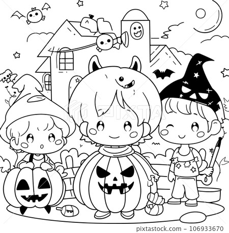 Halloween party for kids, black and white... - Stock Illustration ...