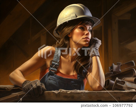 Hot Woman on a construction site, illustration.... - Stock Illustration ...