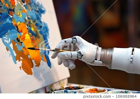 Robot arm painting oil color on the canvas.... - Stock Illustration ...