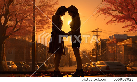 Lesbian Lover Couple Holding Hands in Warm...-插圖素材 [106998025] - PIXTA圖庫