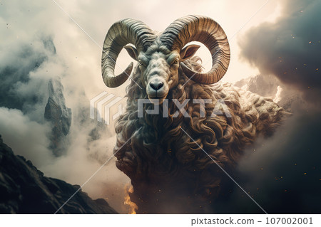 Image of abstract fantasy of bighorn ram with...-插圖素材 [107002001] - PIXTA圖庫