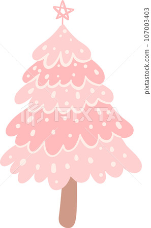 Pink Christmas Tree Cartoon: Festive Holiday... - Stock Illustration ...