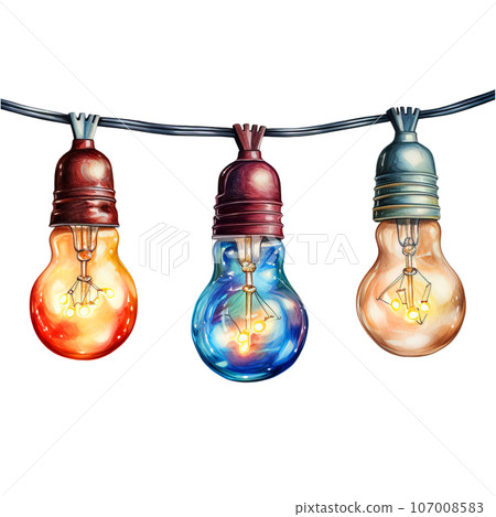Watercolor hanging light bulb clipart isolated...-插圖素材 [107008583 ...