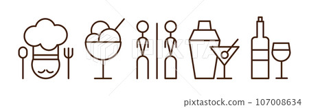 Restaurant Line Icons and Outline Food Element... - Stock Illustration ...