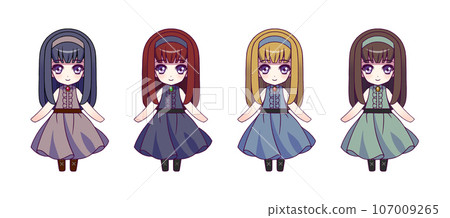 Anime style girl character deformed whole body... - Stock Illustration ...