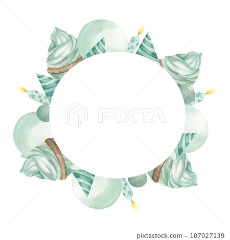 Watercolor birthday frame collection. Green... - Stock Illustration ...