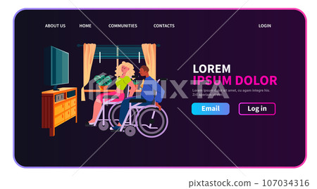 disabled man woman in wheelchairs watching tv... - Stock Illustration ...