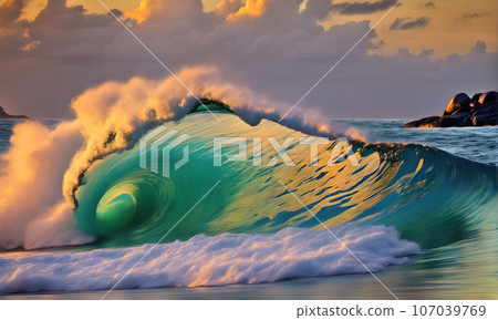 Sea wave tube at sunset-插圖素材 [107039769] - PIXTA圖庫
