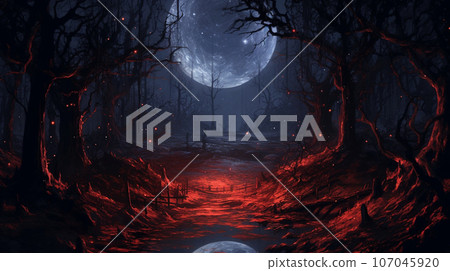 horror forest moon red blood fantasy adventure... - Stock Illustration ...